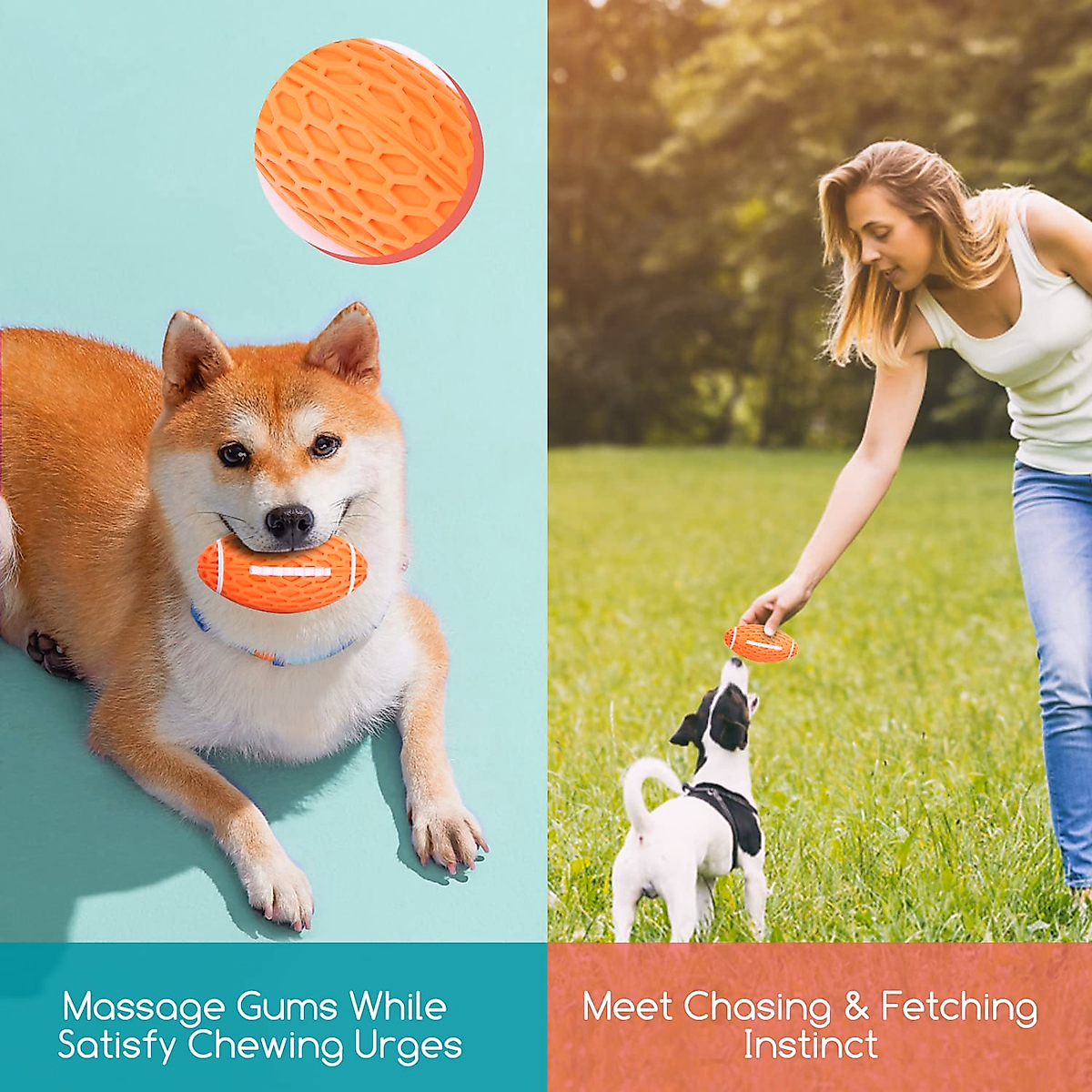 Nobleza Dog Football, Interactive Lightweight Tough Squeaky Dog Toys That Float and Bounce for Teething and Teeth Cleaning, Natural Rubber Durable Football Dog Toy for Small and Medium Breeds, Orange