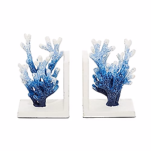 Deco 79 Metal Coral Ombre Bookends, Set of 2 4"W, 7"H, Blue