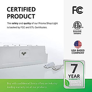 Sunco 8.5" Wraparound Garage LED Shop Light 4FT 6000K Daylight Deluxe, 60W, 7200 LM, Integrated LED, Prismatic Lens, Hardwired, Linkable, Flush Mount Ceiling Light Fixture - ETL 4 Pack