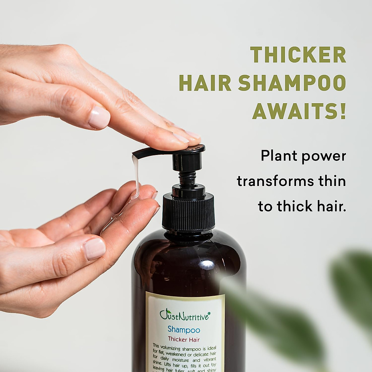 Just Nutritive Thicker Hair Shampoo | Hair Thickening | Hair Growth Thickening Shampoo | Grow Thick Hair | Hair Thickening Treatment for Men and Women 16 Oz