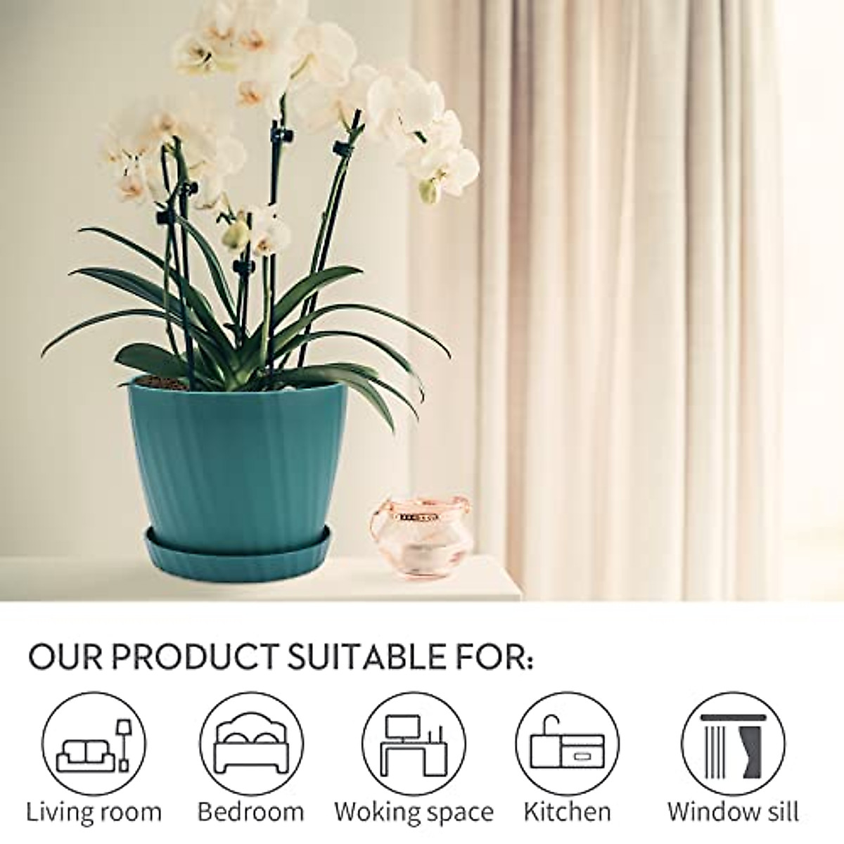 Faxinny Set of 6 Plastic Planters with Saucers ,7.5/7/6.5/6/5.5/4.5 Inch Plant Pots with Drainage Hole and Tray for All Indoor Plants, Flowers, Snake Plant and Succulents ,Green