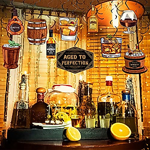 46 Pcs Whiskey Birthday Party Decorations Whiskey Party Hanging Swirls Aged to Perfection Party Supplies Black Gold Birthday Hanging Swirls Decoration for Men Adult 30th 40th 50th Birthday Decorations