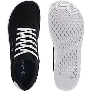 WHITIN Fashion Wide Toe Box Barefoot Shoes for Men Canvas Minimalist Minimus Zero Drop Sole Sneakers Size 10 10W Lightweight Training Black White 44