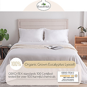 Eucalyptus Lyocell Bed Sheets, Hypoallergenic 100% Organic Tencel, Thermal Regulating and Moisture Wicking for Hot Sleepers, Superior Thread Quality, Extra Deep Pockets King Size – White