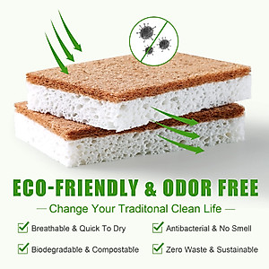 PANYEE Biodegradable Natural Kitchen Sponge，Eco Friendly Sponges for Dishes,Compostable Cellulose Sponge with Natural Plant Based Coconut Walnut Sustainable Scrubber Sponge Pack of 12