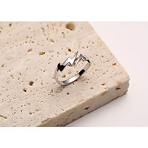 Adjustable Open Band Ring 925 Sterling Silver Flash Lightning Bolt for Women Statement Stackable Minimalist Expandable Knuckle Finger Rings Comfort Fit Fashion Personalized Jewelry