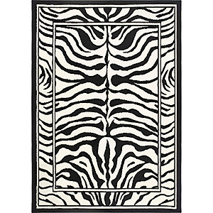 Champion Rugs Zebra Print Rug Contemporary Area Rugs Zebra Rugs Large Zebra Rugs for Living Room Animal Print Rug Black White (5' 3" X 7' 5")