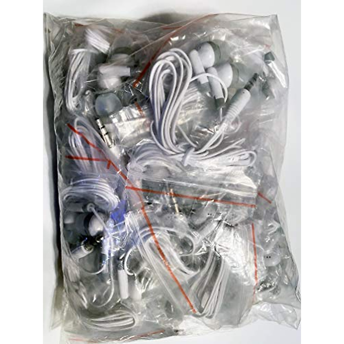 LowCostEarbuds.com Bulk Wholesale Lot of 100 WhiteGray Earbuds Headphones - Individually Wrapped, CB-WHT-100-WRAP