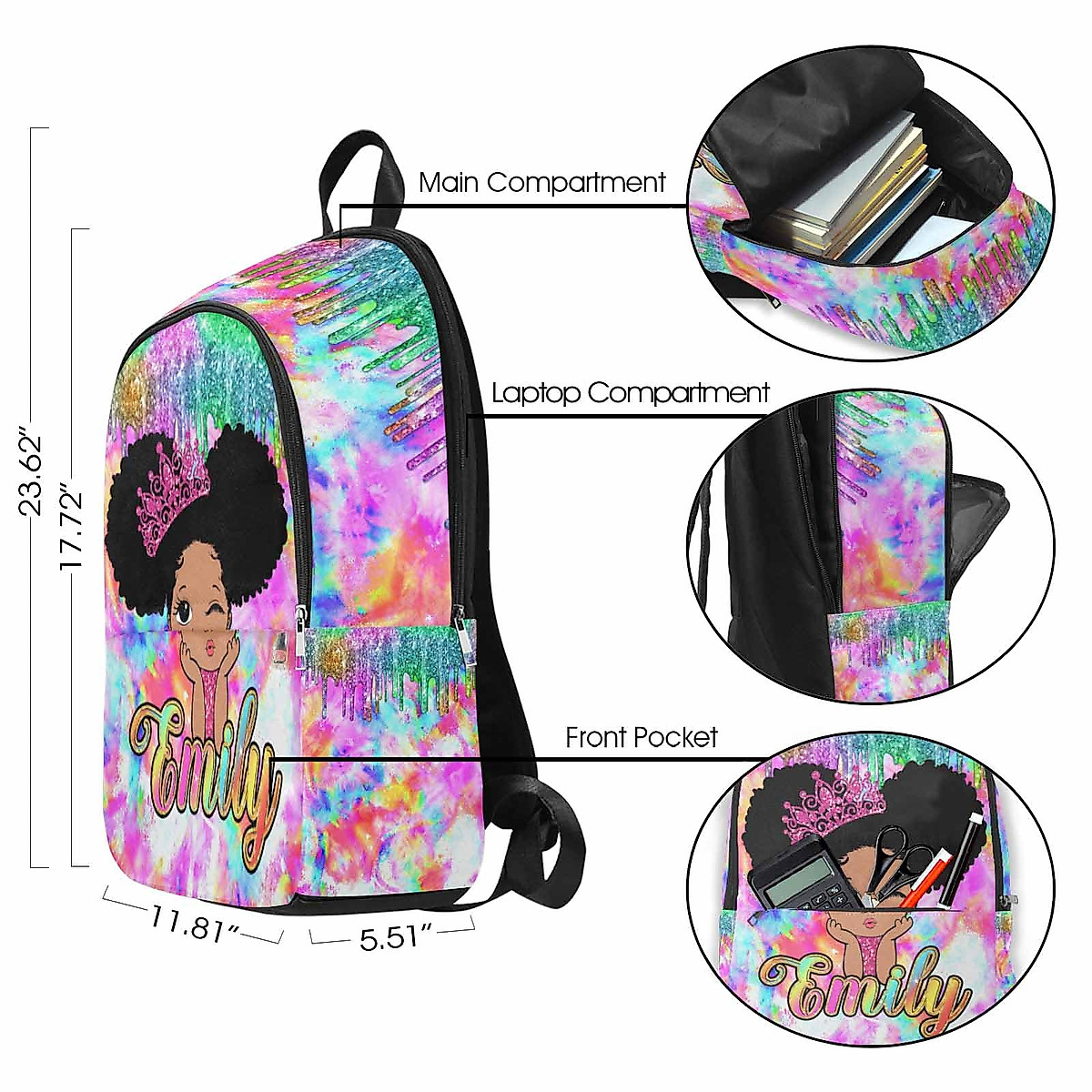 M YESCUSTOM Custom School Backpack for Girls Kids Personalized Backpack with Lunch Box Lightweight Preschool Elementary Girls BookBags Set, Casual Travel Daypack Shoulder Bag for Teenager
