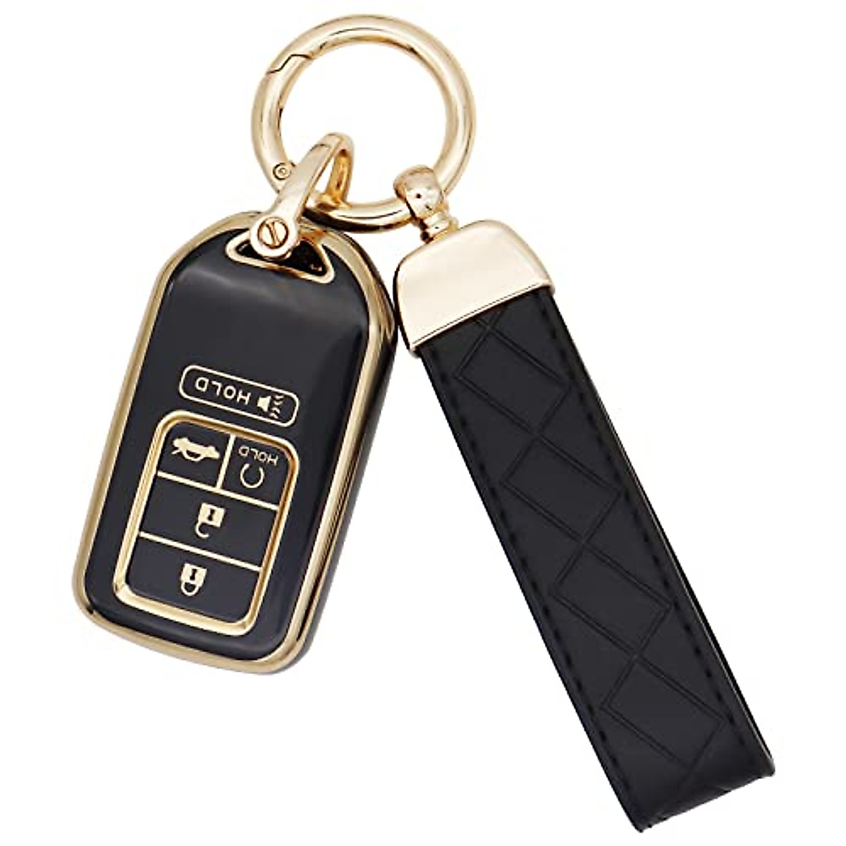 SUNCARACCL for Honda Key fob Cover with Leather Keychain, Soft TPU Full Cover Protection Key Fob Case for Honda Accord Civic CRV Pilot Odyssey Passport Smart Remote Key