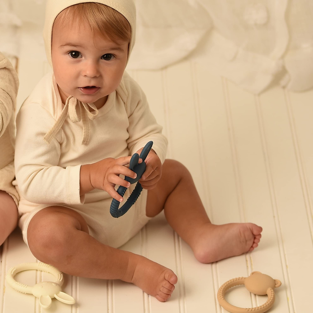 Silicone Baby Bunny Teething Toys - Silicone Teether Toys for Babies 0-6 Months - Cute Animal-Shaped Teething Relief, Easy to Clean Teething Ring - Newborn Essentials Must Have (Bunny/Denim)