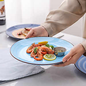 Selamica Ceramic 10 inch Dinner Plates, Large Pasta Dessert Salad Plates, Porcelain Serving Plate for Appetizer, Pancakes, Steak, Set of 6, Black Speckles, Gradient Blue