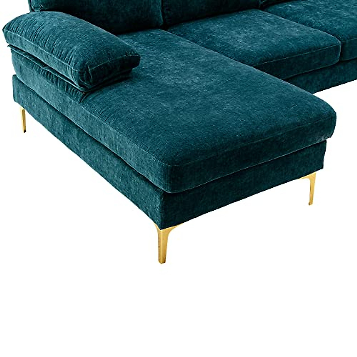 Goohome 110.63”U-Shaped Sectional Sofa with Double Extra Wide Lounge, Removable Washable Cover, Gold Legs, Modular Sleeper Couch Chaise Modern 5 Seater Sofá for Living Room, Bedroom, C-Teal Blue