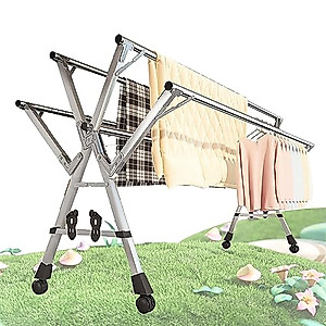 ATYUJKB Laundry Room Collapsible Clothes Drying Rack, Five Pole Drying Rack Stainless Steel, Laundry Stand Organizer with Wheels, Clothes Drying Rack Outdoor (200cm/79in)