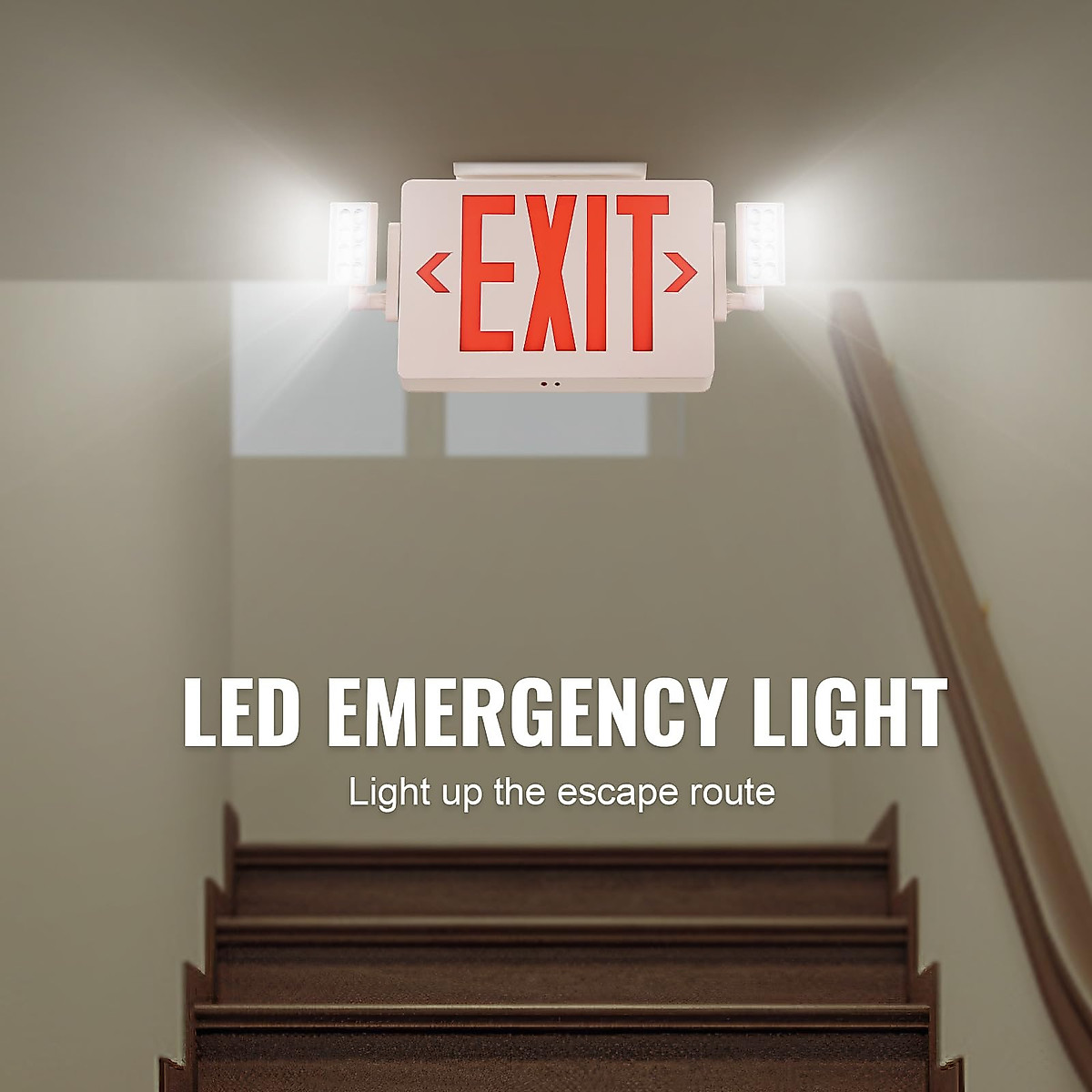VEVOR LED Exit Sign with Emergency Lights, Two Heads Emergency Exit Light with Battery Backup, Combo Red Letter Fire Exit Lighting, Commercial Exit Signs for Business, White Tested to UL Standards