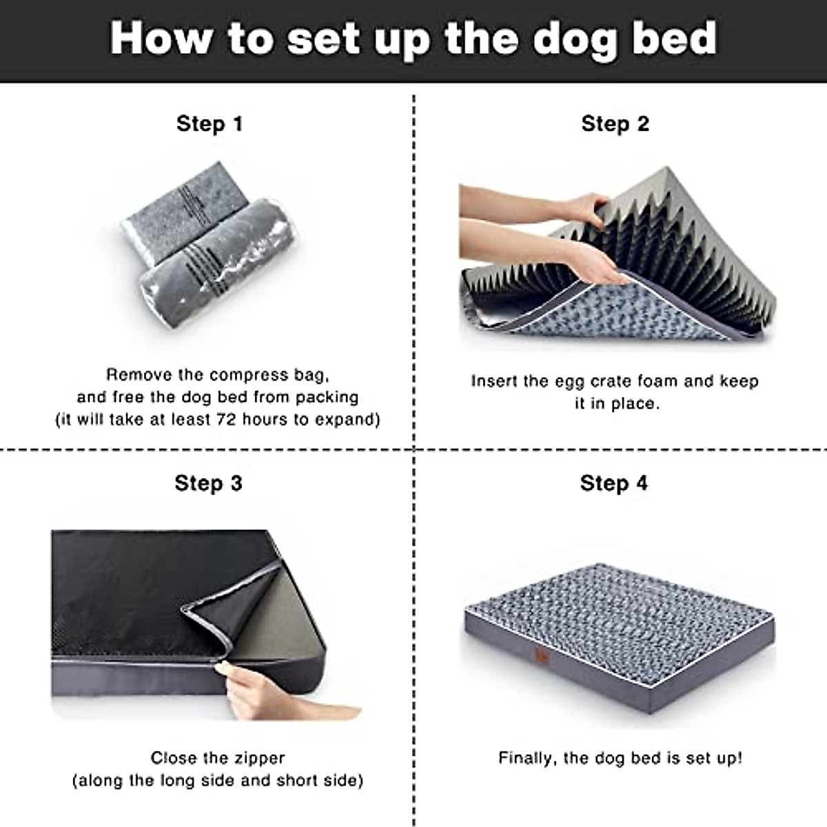 Western Home Large Dog Bed for Large, Jumbo, Medium Dogs, Orthopedic Pet Bed Mattress with Removable Washable Cover, Thick Egg Crate Foam Dog Bed with Non-Slip Bottom