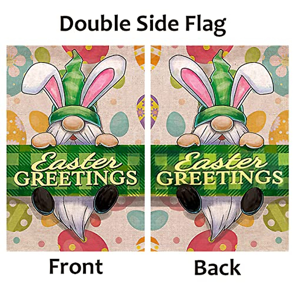 Happy Easter Light Up Garden Flag, Gnomes Solar Easter Greetings Ligthed Flag with Flagpole Spring Outside Yard Outdoor Home Decoration 12×18 Inch
