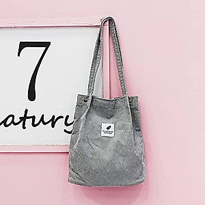 Corduroy Tote Bag Casual Shoulder Bags with Inner Pocket Pearl Bracelet Pendant Handbags Purse for Beach Shopping Travel Work for Women Girls (2PCS(Gray+Brown))