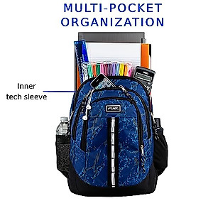 FUEL Large Multipocket Unisex Backpack with Water Resistant Bottom for Class, Travel, and Outdoors - Blue Marble