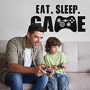 Gamer with Controller Wall Decal, Eat Sleep Game Boy Decal Wall Sticker, Vinyl Art Design Sticker Wall for Home, Playroom Bedroom Decoration Wallpaper (2)