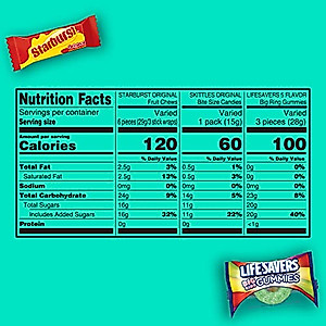 SKITTLES, STARBURST & LIFE SAVERS Fun Size Variety Pack Summer Chewy Candy Assortment, 22.7 oz, 80 Piece Bulk Candy Bag