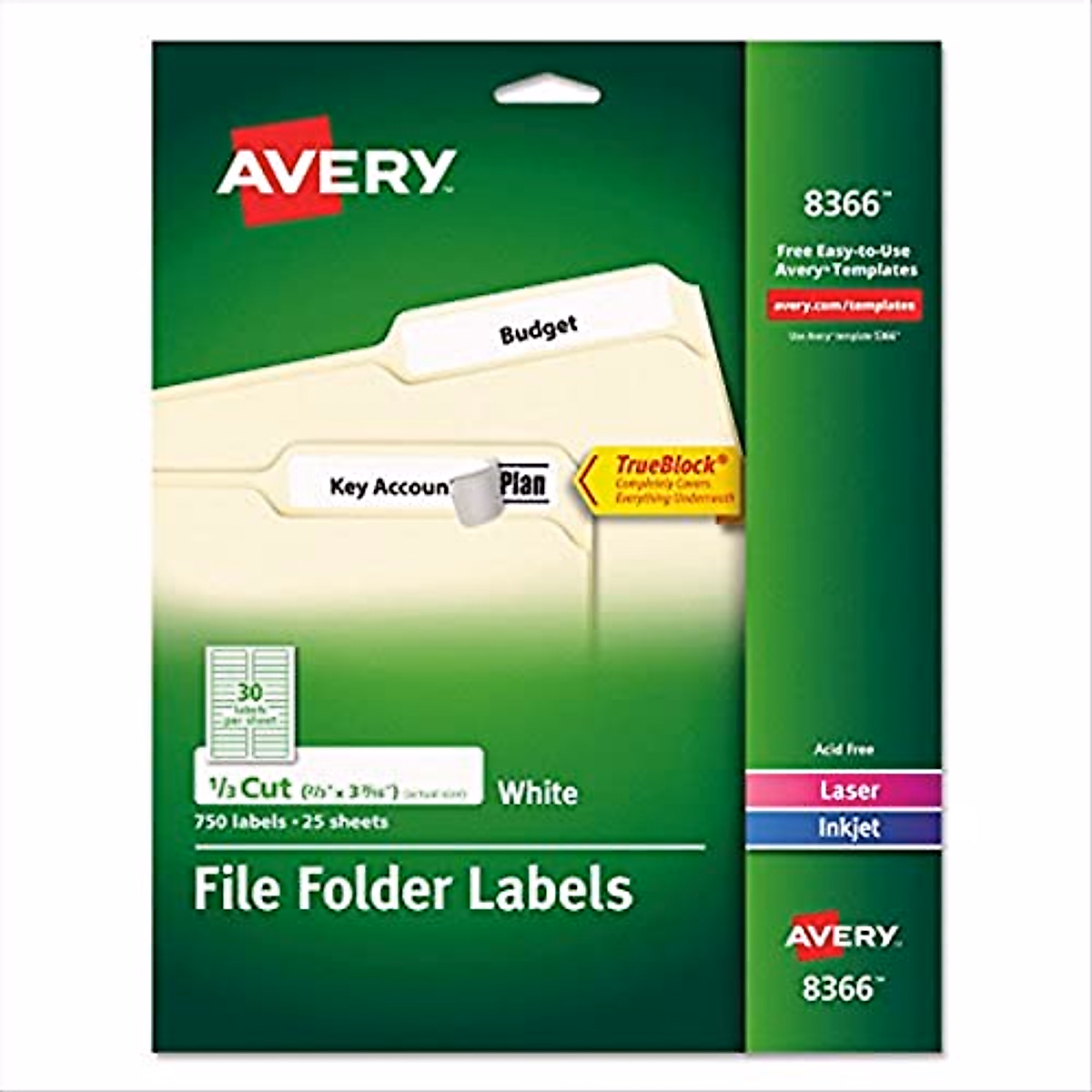 Avery File Folder Labels with Permanent Adhesive, 750 White Labels -- Great for Home Organization (8366)