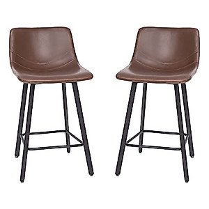 Flash Furniture Caleb Modern Armless 24 Inch Counter Height Stools Commercial Grade w/Footrests and Matte Metal Frames, Set of 2