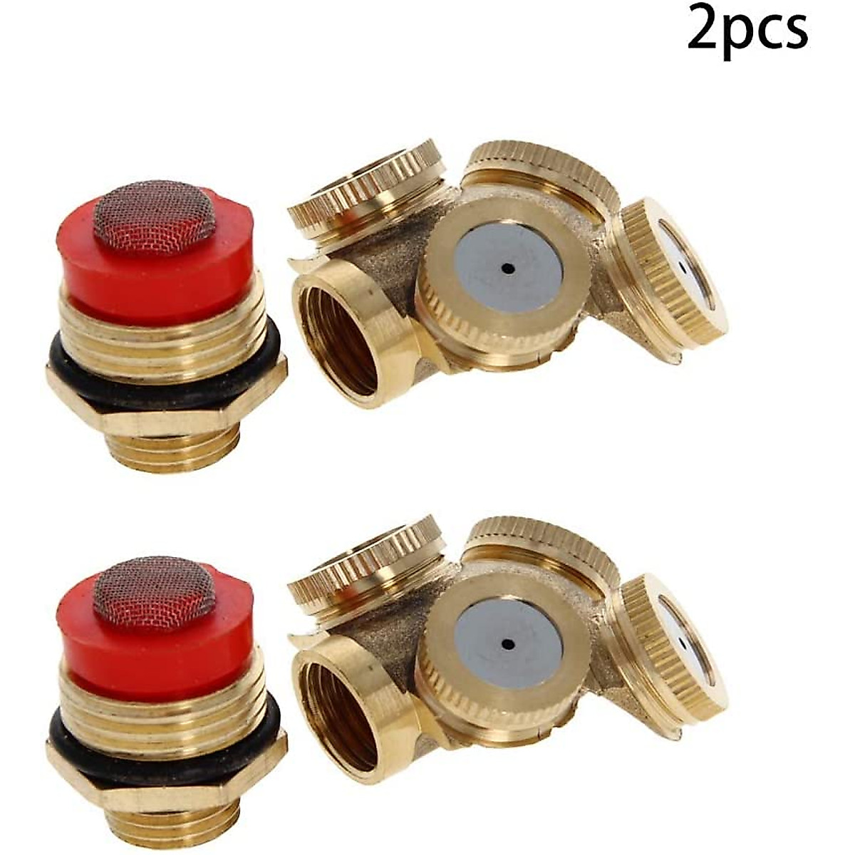 Heyiarbeit Misting Spray Nozzle, 1/2BSPF Brass 4 Holes Garden Sprinklers Irrigation Connector Fitting with Filter Mesh 2Pcs