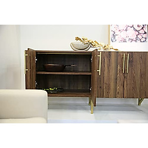 roomfitters 65” Wood TV Stand, 2 Door Media Console, Modern Credenza for Living Room, Mid Century Sideboard Buffet Cabinet, Japandi Entertainment Center with Storage (Walnut, Gold Legs)
