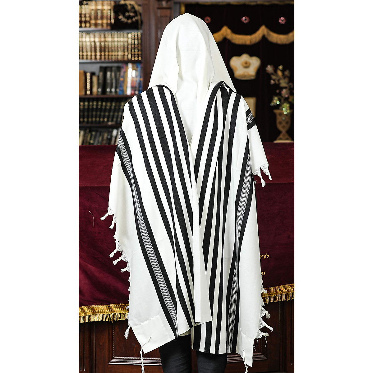 TALITANIA Traditional pure wool Tallit prayer shawl tallis gadol (Size 80 (XL) 88 X 68 inches, Black Stripes)