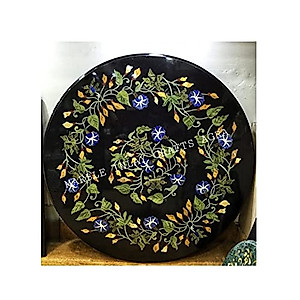 Black Marble Inlay Coffee Table 30" Round Center Table, patio table, Hallway Center Table, Centre Piece, Piece of Conversation