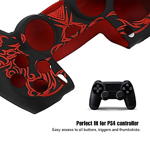Gamepad Controller Cover, Non Slip Surface Silicone Cover for PS4 Controller, Covers for Sony PS4, Provides a More Comfortable Experience Protector Accessories for Ps4 Controller(Black+red)