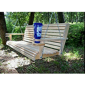 Ecommersify Inc 5 Ft USA Made Cypress Roll Back Porch Swing with Swing-Mate™ Comfort Springs and Cup Holder Arm and Stainless Steel Hardware Upgrade