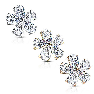 FIFTH CUE 14G Five Pear CZ Flower 316L Surgical Steel Internally Threaded Dermal Anchor Top (Gold/Clear)