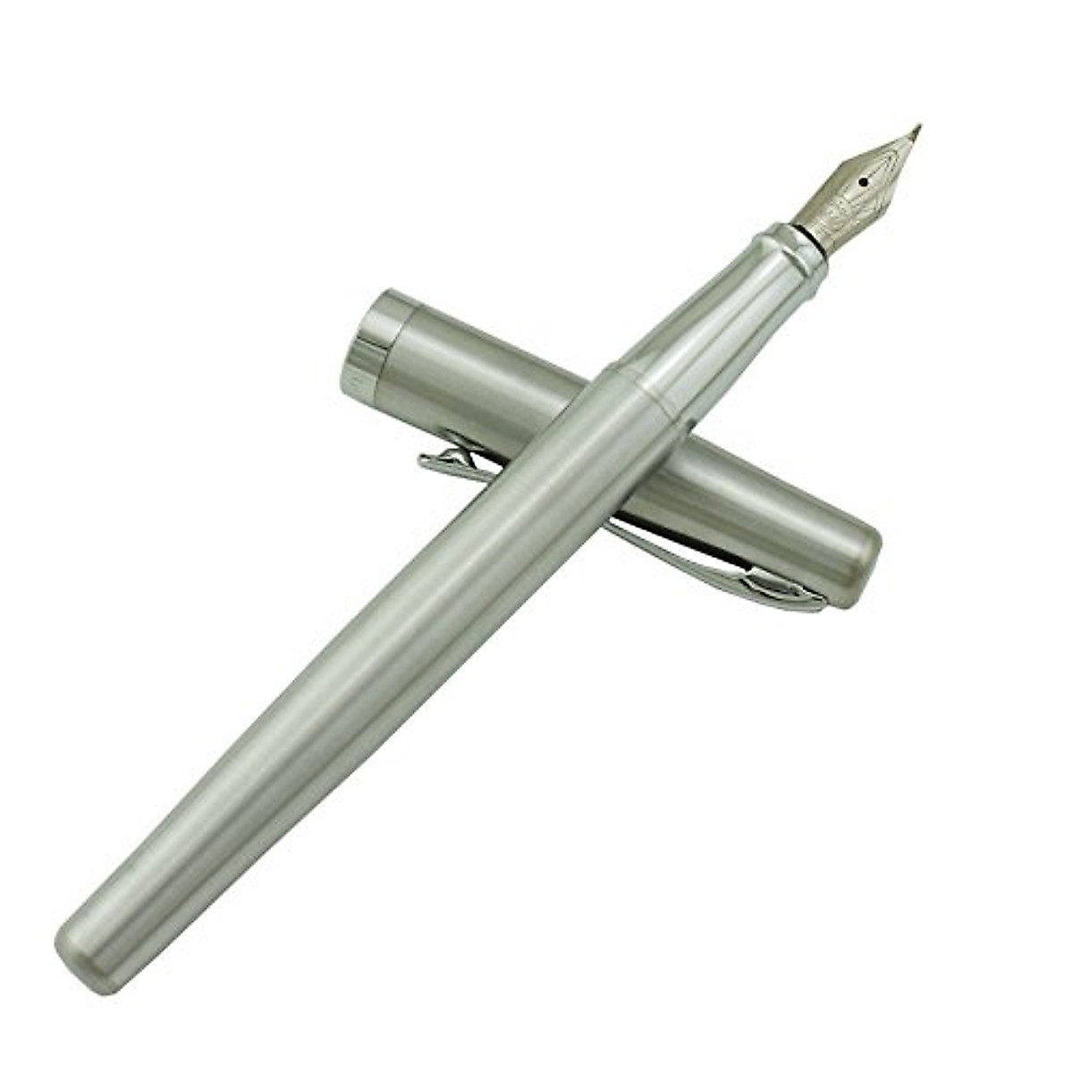 erofa Duke 209 Bent Nib Fountain Pen Set with Ink Refills Converter, Steel Sliver