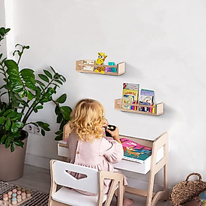 Dixryaus Wooden Floating Bookshelf, Wall Shelving, 2 PCS (Pine), Suitable for Children's Bedroom Bookshelf, Kitchen Spice Rack, Bathroom Decorative Wall Shelving.