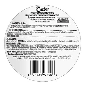 Cutter Citronella and Cornmint Outdoor Candle, 11 ounces, Made with Soy Wax for Outdoor Use