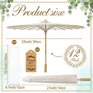 Huhumy 12 Set 33 Inch White Paper Umbrellas Paper Thank You Card Wedding Favor Decorative Chinese Japanese Silk Parasol Umbrella DIY Oiled Paper Painting Umbrellas for Wedding Bridal Decor