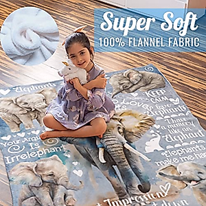 Elephant Gifts for Women, Just A Girl Who Loves Elephants, Throw Blanket for Sister, Daughter, Coworkers, Friends, 65 x 50 Inches, Blue