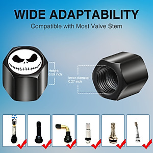 Akkya Tire Valve Stem Caps Cover for Car Bike Bicycle Motorcycles Tractors Mountain Bikes Trucks Jack Skellington Cartoon Anime Metal Chrome Tire Air Pressure Covers Wheel Accessories Parts