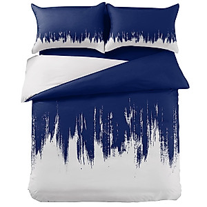 4 Pieces Duvet Cover Bedding Set Cal King Modern Royal Blue White Gradient Ultra Soft Quilted Luxury Washed Comforter Covers Bed Sheet Pillowcases Minimalist Paint Smudge Art for Bedroom Decor