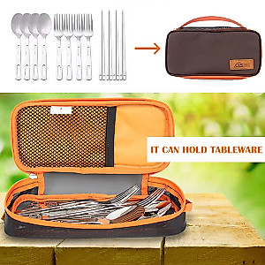 LNQ LUNIQI Cooking Utensil Storage Bag Grill Cookware Organizer Travel Set Portable Tableware Fork Spoon Chopsticks Organizer Tote for Outdoor Travel Picnic Camping（0range）