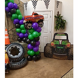 Truck Theme Balloon Garland Kit with Black Green Dark Purple Balloon Large Wheel Theme Birthday Party Baby Shower Decorations (Black Green Purple)