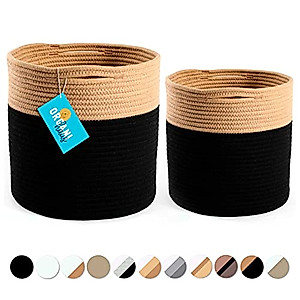 Large Rope Baskets + Set of 2 Planter Baskets - HONEY/BLACK