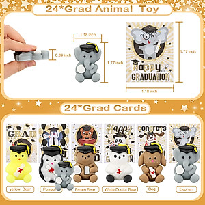 Sotiff 24 Sets Graduation Animal Toy with Cards Gift Set Graduation Party Favors Grad Animal Toy Mini Kawaii Toy Fidget Toys for School Grad Classroom Teacher Student Award