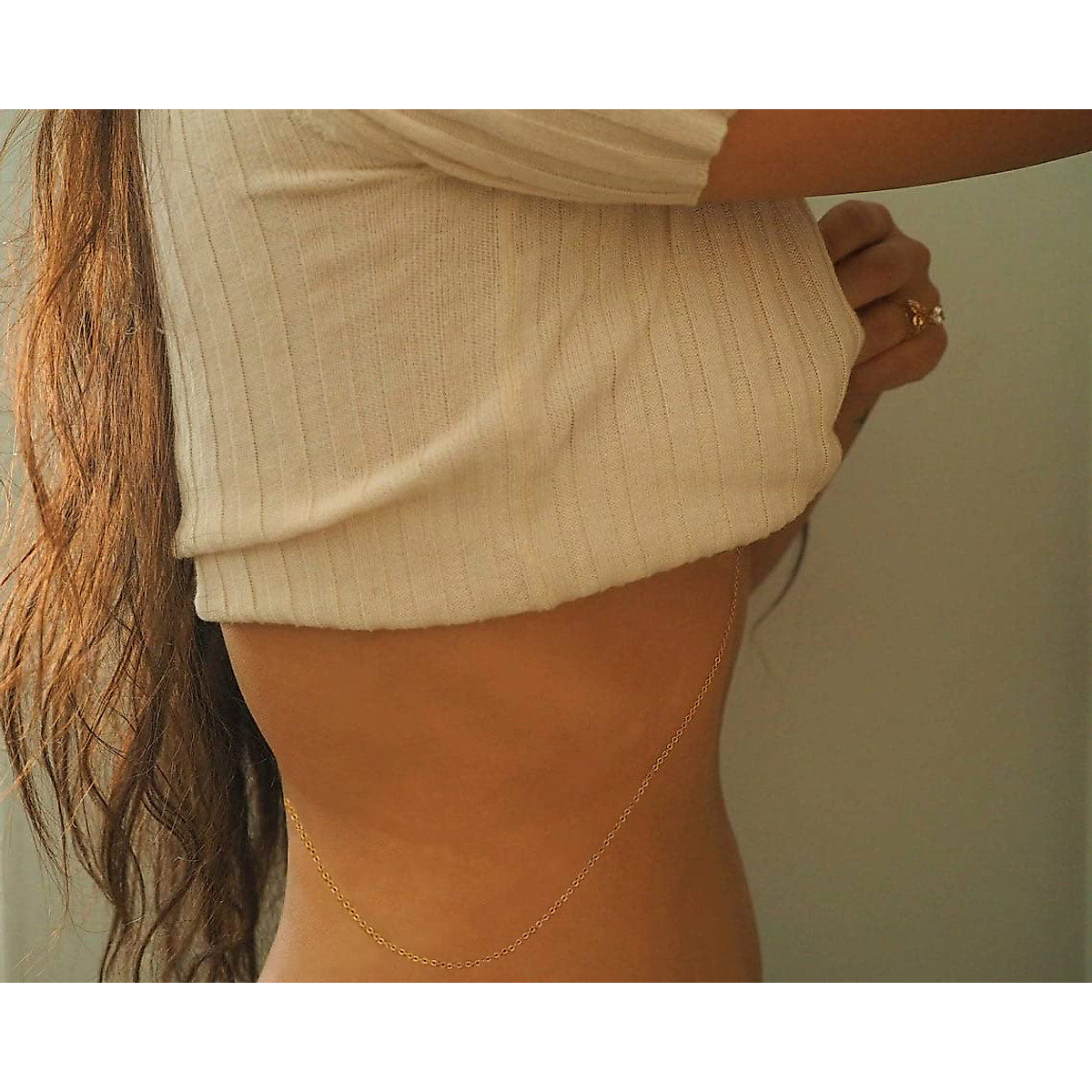 Gold Body Necklace for Women, Sexy Bikini Chain Body Necklace,(Clear Crystal）