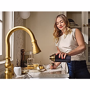 Moen Weymouth Brushed Gold Smart Faucet Touchless Pull Down Sprayer Kitchen Faucet with Voice Control and Power Boost, S73004EVBG