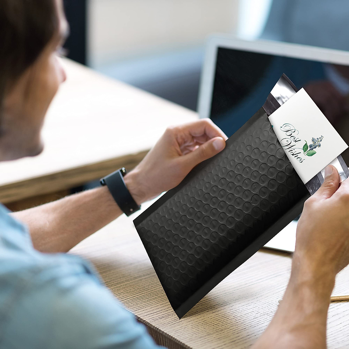 UCGOU Bubble Mailers 4x8 Inch Black 50 Pack Poly Padded Envelopes Small Business Mailing Packages Opaque Self Seal Adhesive Waterproof Boutique Shipping Bags for Jewelry Makeup Supplies #000