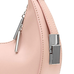 DASTI Half Moon Inspired By Designer Small Pink Purse Convertable Trendy Top Round Handle Side Bag For Women Vegan Leather Hobo Fashionable Chic