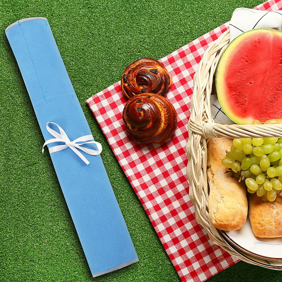 3 Pieces Silver Storage Bags Anti Tarnish Silver Storage Cloth Silverware Holder Blue Silverware Bags Flatware Storage Organizer Silver Protector Bag Place Setting Roll with Ribbon for Kitchen Utensil